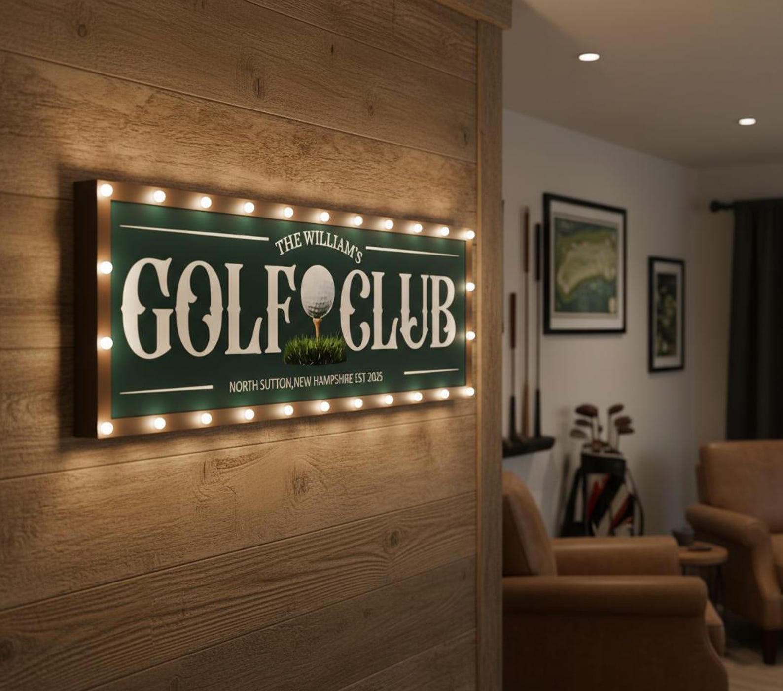 Custom Golf Marquee Sign for Home Bar, Personalized 19th Hole Light up ...