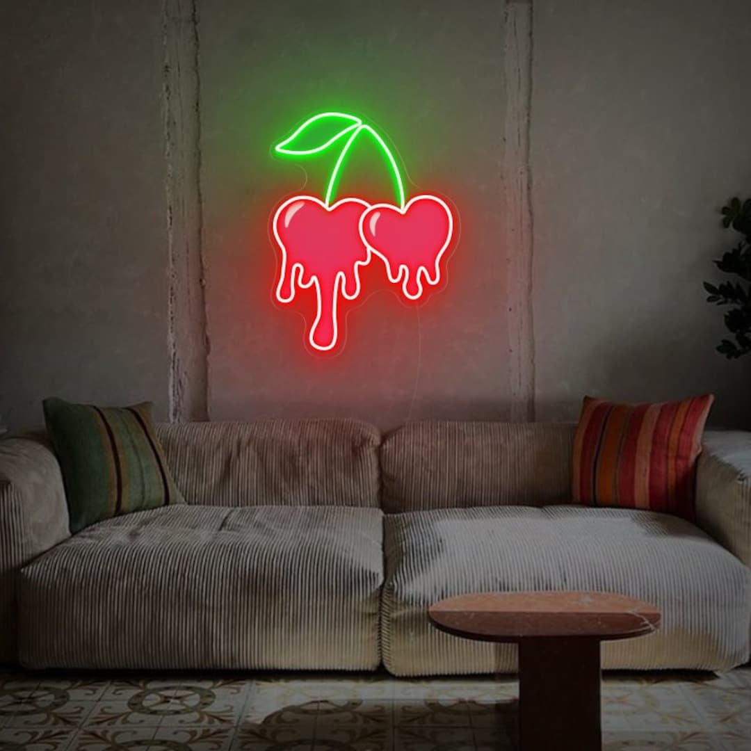 Cherry Neon Sign | Drip Heart Cherries Decor | Dazzling Disco Ball ...