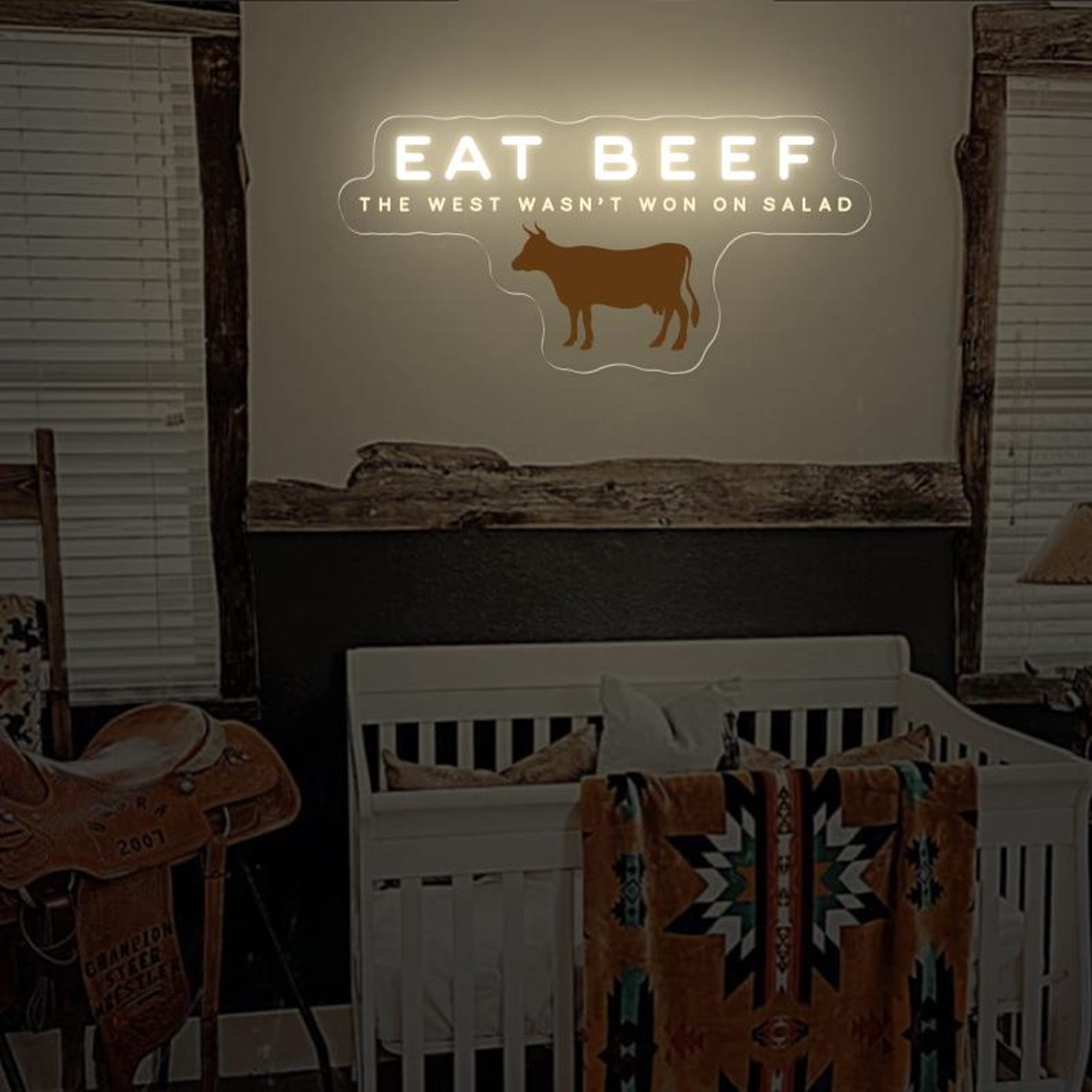 Eat Beef Neon Sign: Western Farmhouse Kitchen Decor - Etsy