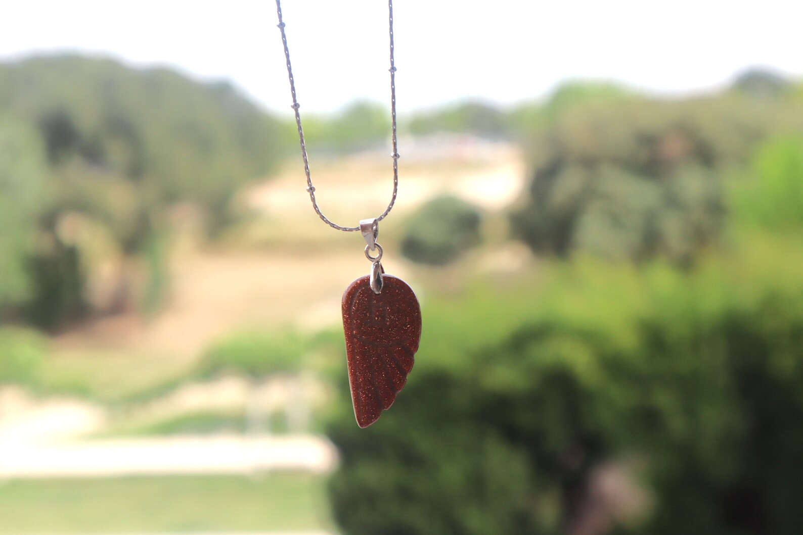 Natural Stone Angel Wing Pendant Necklace,blue,brown Sand Stone ...