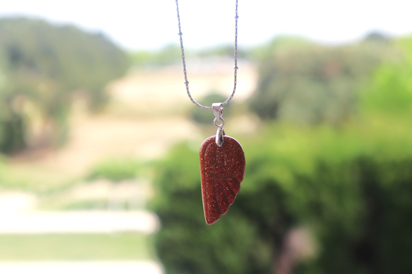 Natural Stone Angel Wing Pendant Necklace,blue,brown Sand Stone ...