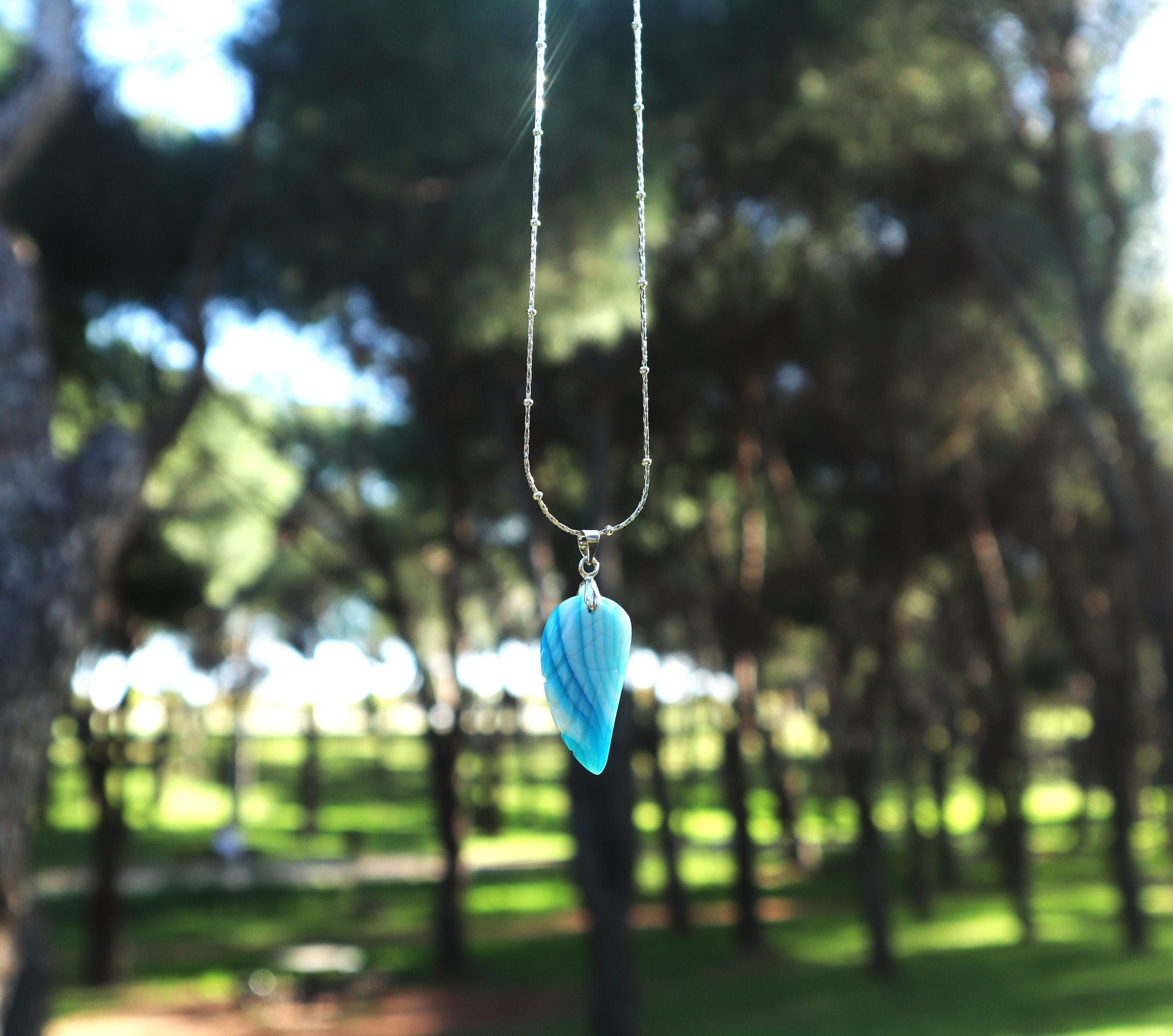 Natural Stone Angel Wing Pendant Necklace,blue,brown Sand Stone ...