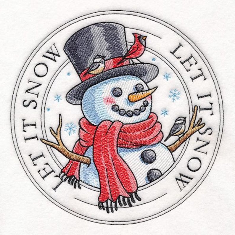 Let It Snow Snowman in Postage Stamp Embroidered White Sweatshirt ...