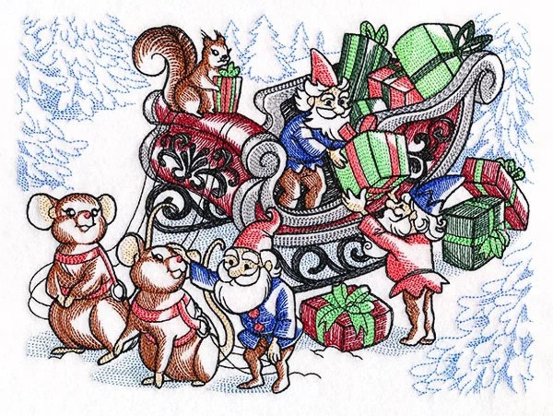 Christmas Mice & Gnomes Sleigh Team Adult White Sweatshirt - Etsy