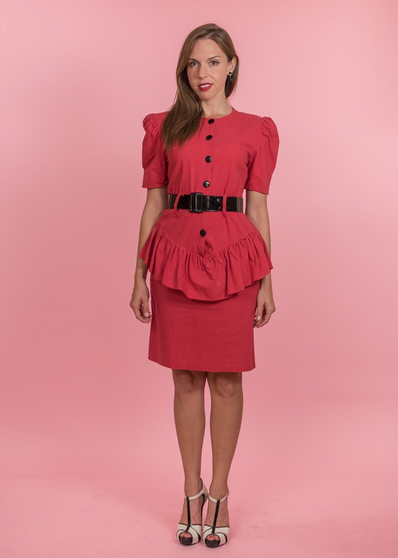 Vintage Raspberry Red Peplum Dress size Medium - Etsy