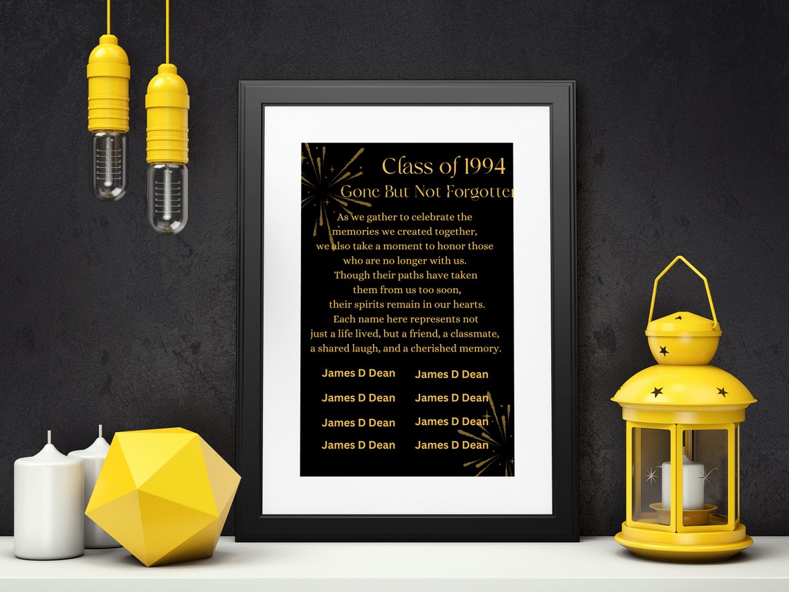 Class Reunion Memorial Poster -black and Gold Tribute, Loving Memory ...