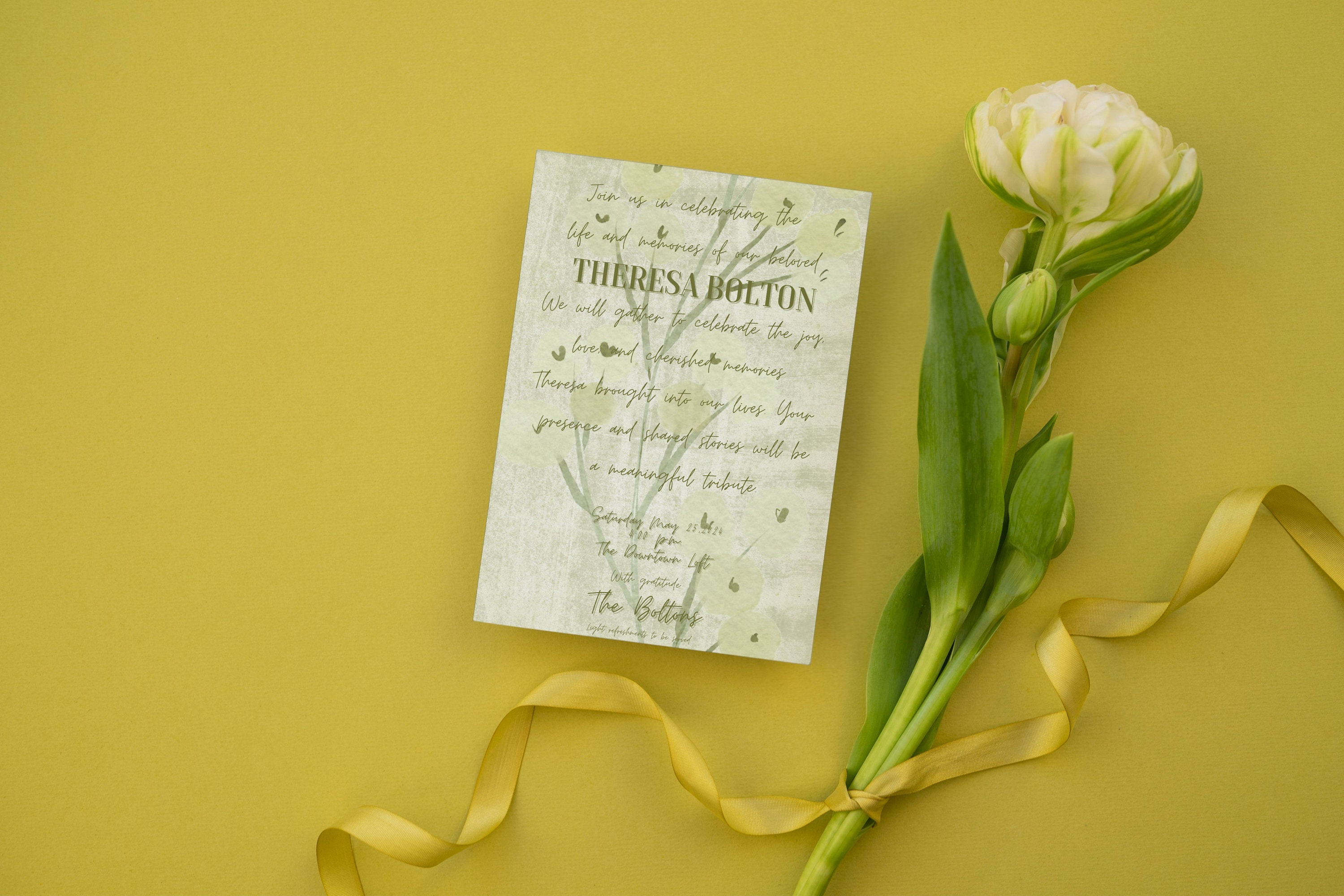 Digital Green Celebration of Life Funeral Announcement, Digital Funeral ...