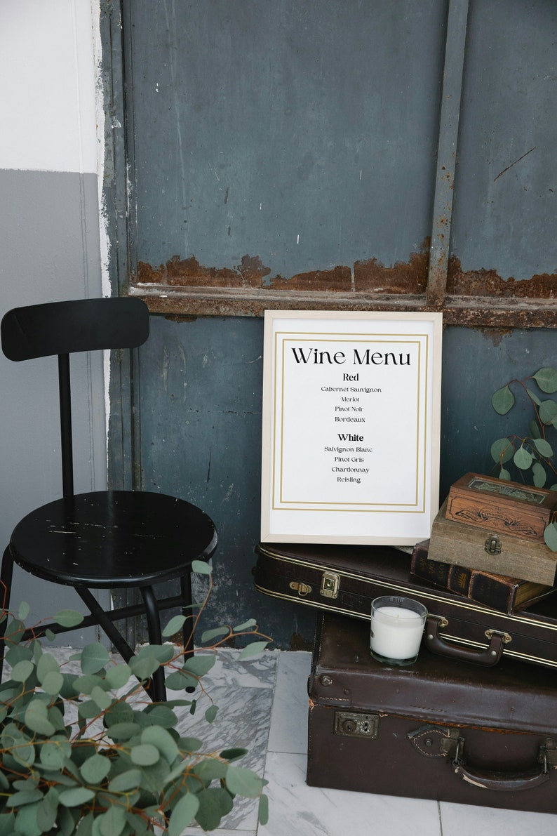 Elegant Gold and White Customizable Wine Menu, Has Matching Welcome ...
