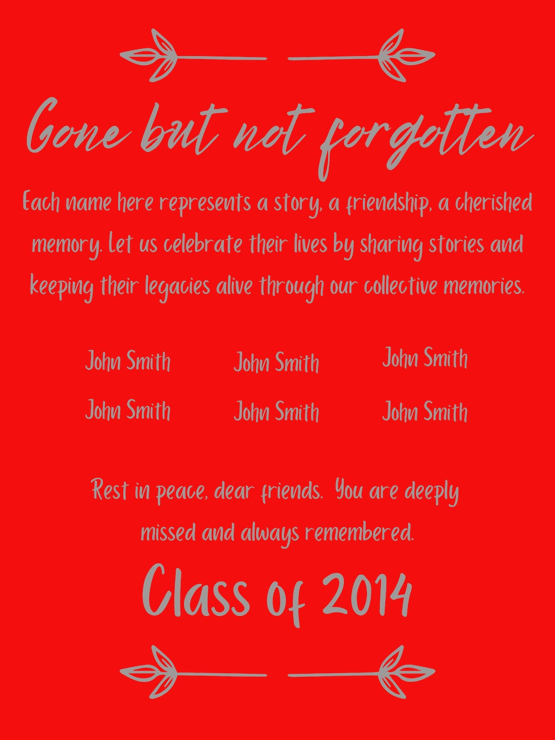 Class Reunion Memorial Poster - Red and Silver Tribute Loving Memory ...