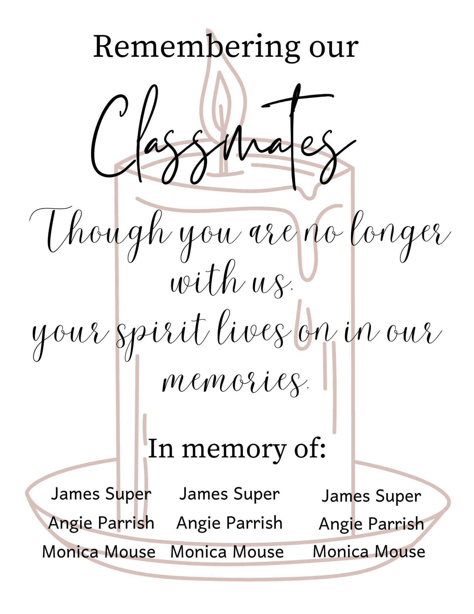 Personalized Memorial Card for Your Next Class Reunion. High School ...