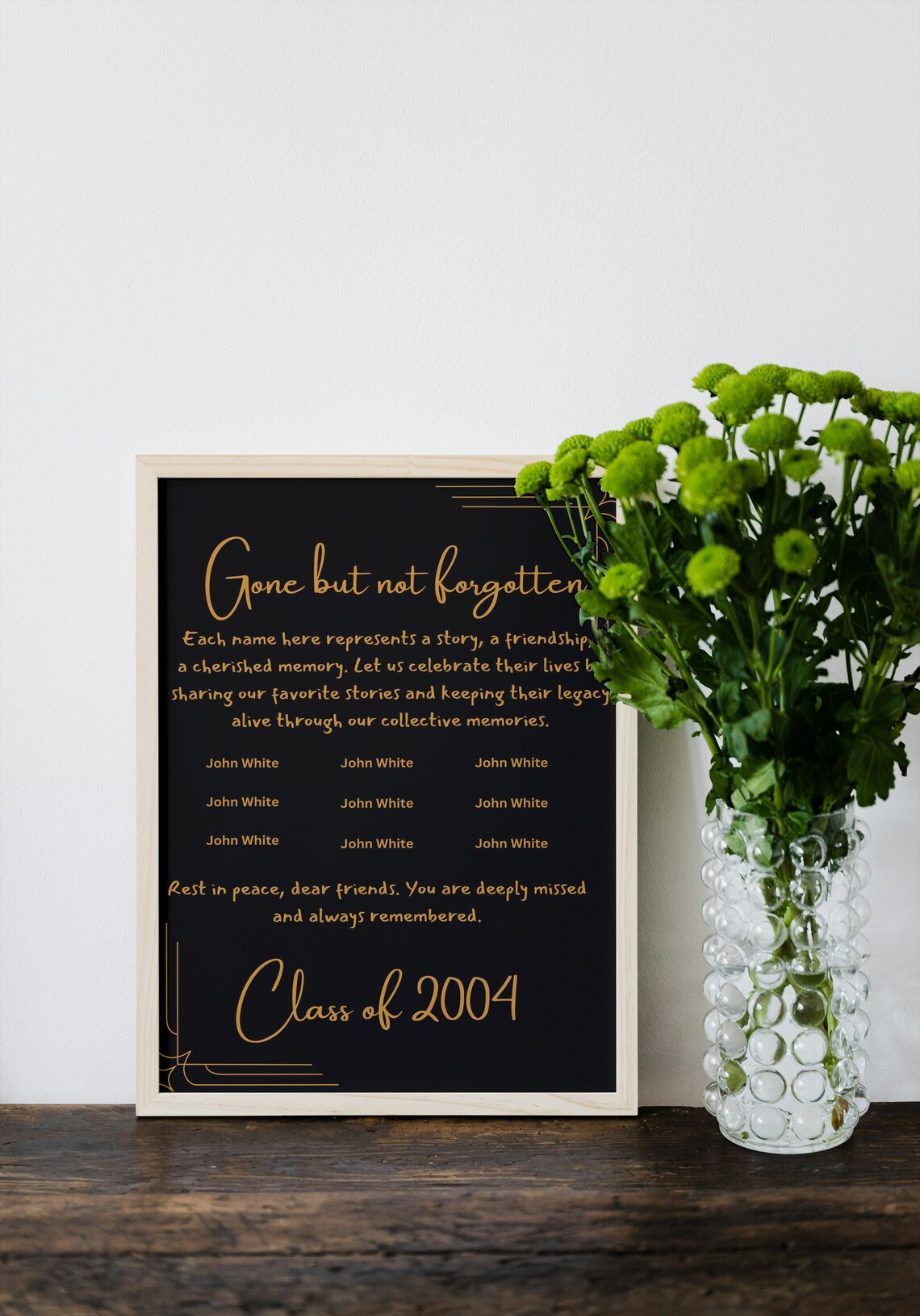 Class Reunion Memorial Poster -black and Gold Tribute, Loving Memory ...