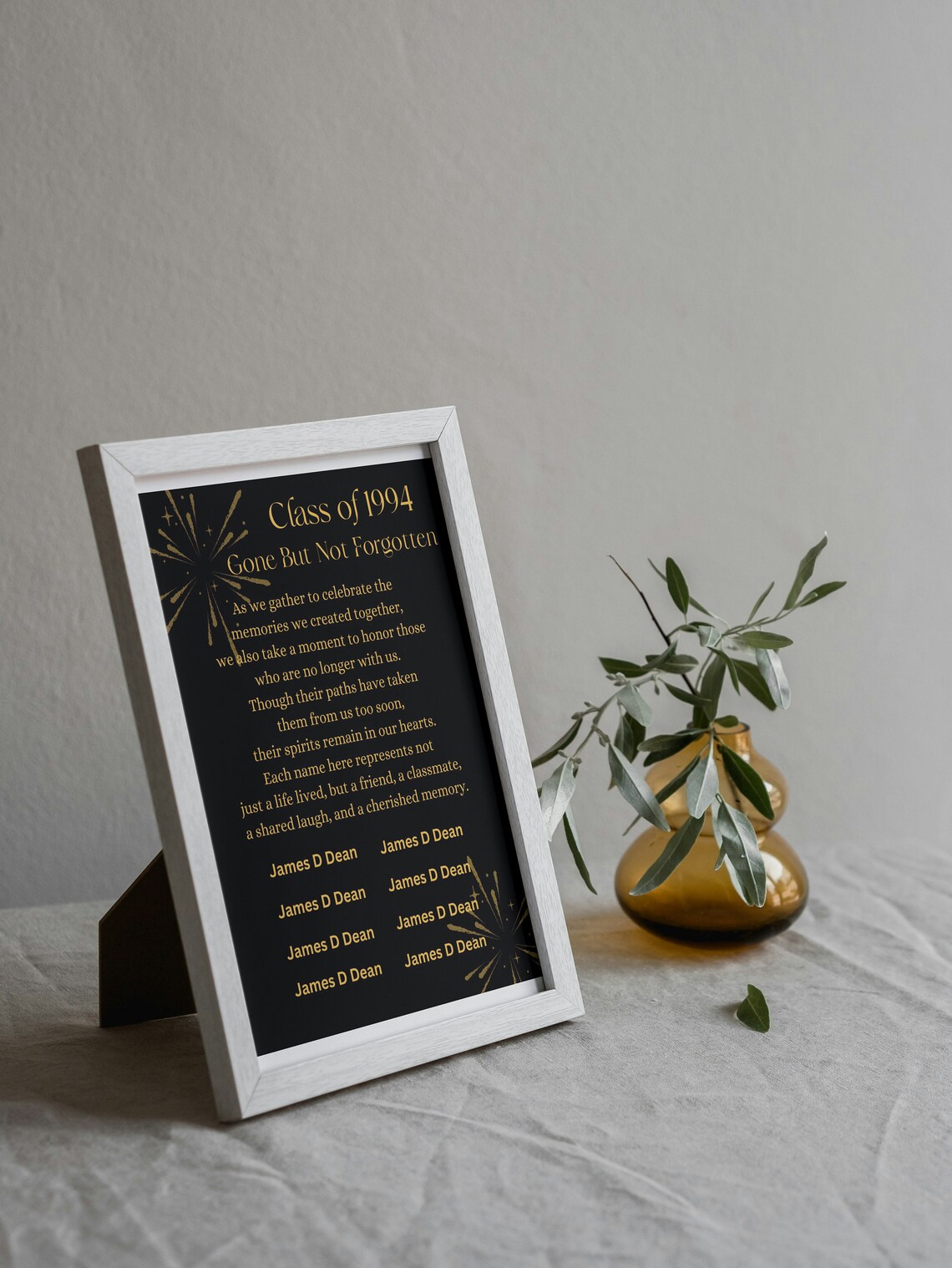 Class Reunion Memorial Poster -black and Gold Tribute, Loving Memory ...