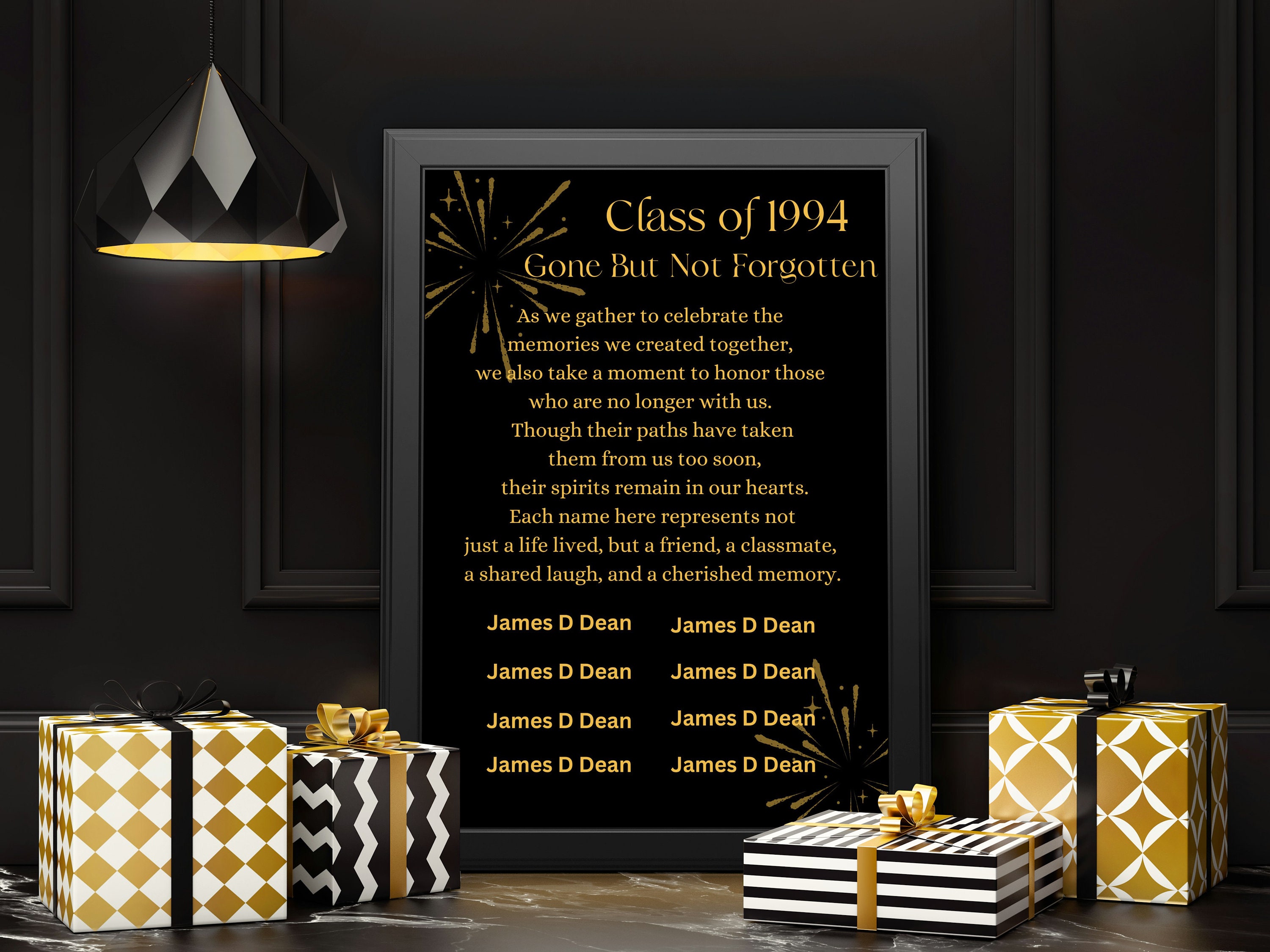 Class Reunion Memorial Poster -black and Gold Tribute, Loving Memory ...