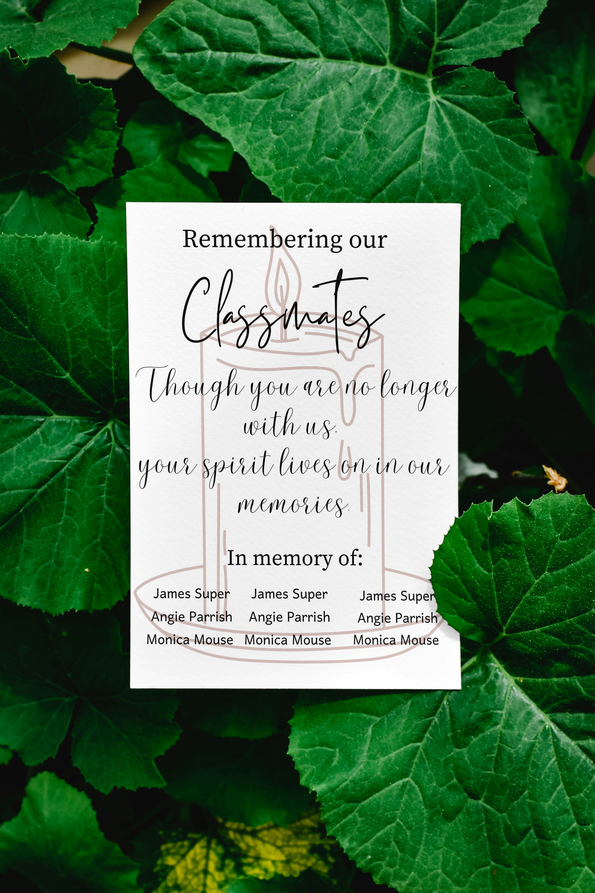 Personalized Memorial Card for Your Next Class Reunion. High School ...