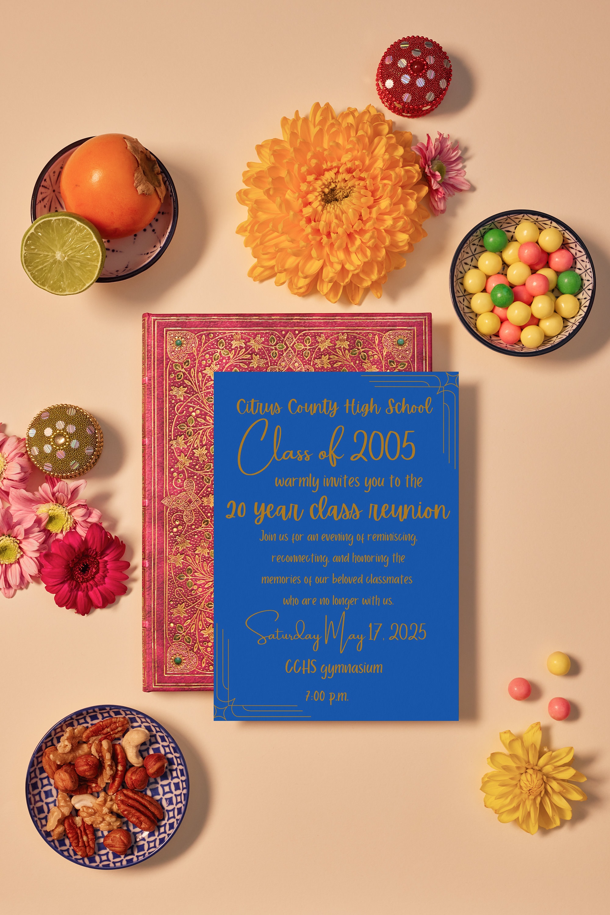 Blue Gold Class Reunion Invitation, Class of High School, College ...