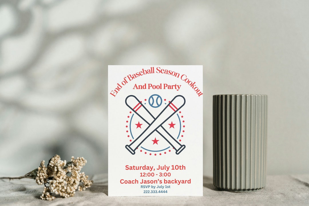 End of Season Baseball Pool Party, Printable Instant Access Edit Now ...