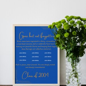 Class Reunion Memorial Poster - Blue and Gold Tribute, Loving Memory ...