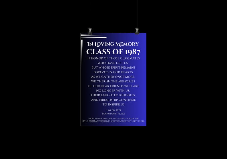 Blue Ombre Class Reunion Memory Poster, Reunion Classmate Memorial ...