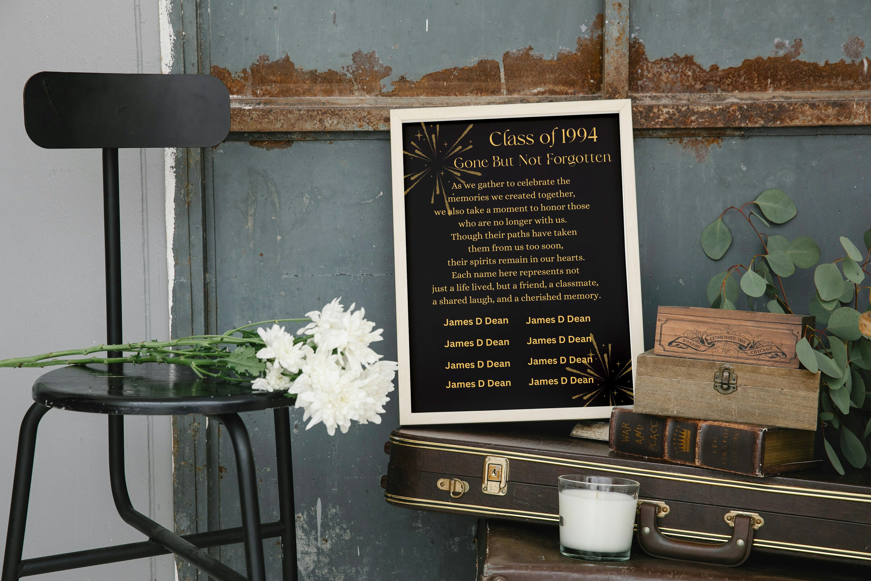 Class Reunion Memorial Poster -black and Gold Tribute, Loving Memory ...