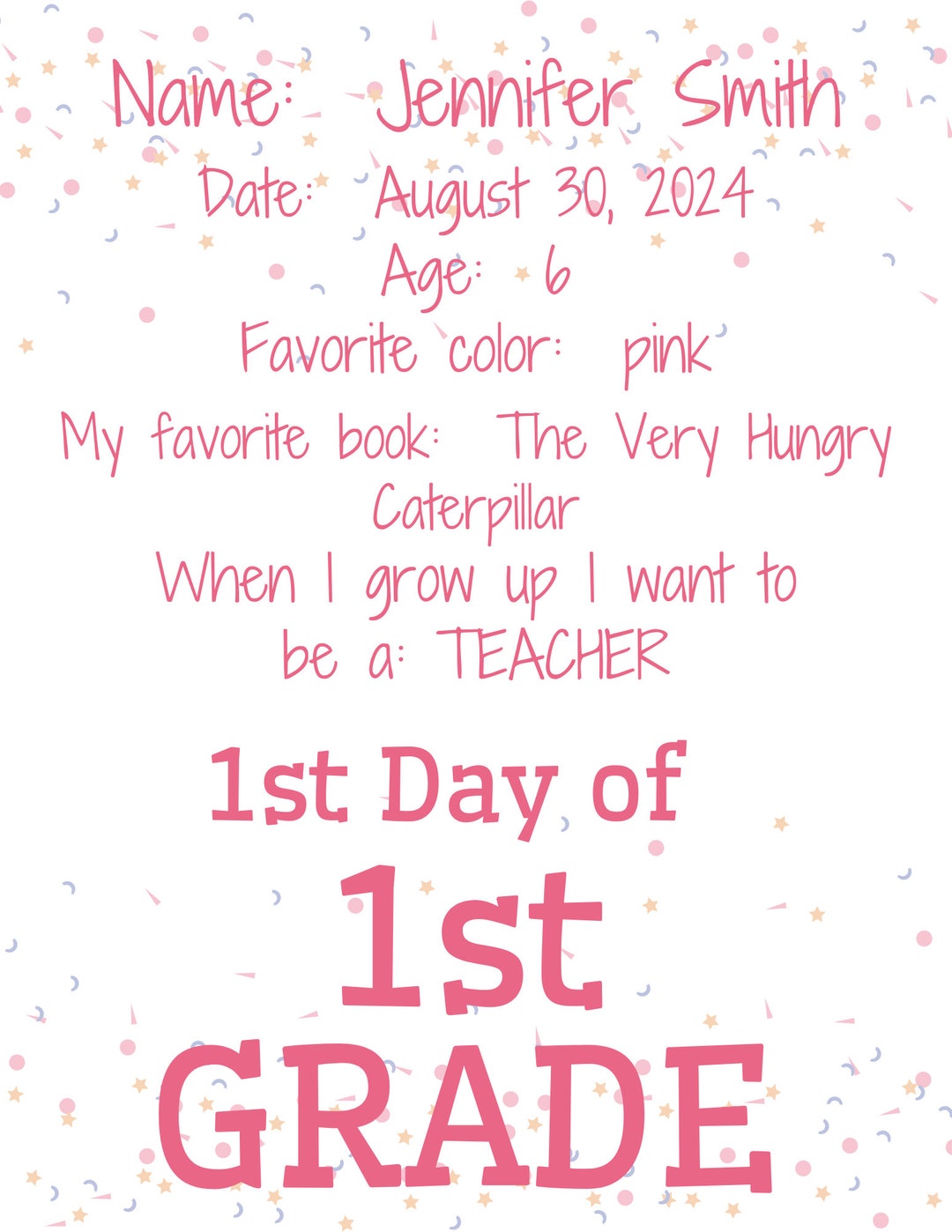1st Day of 1st Grade Prop 8X11, Confetti Background, First Day of ...