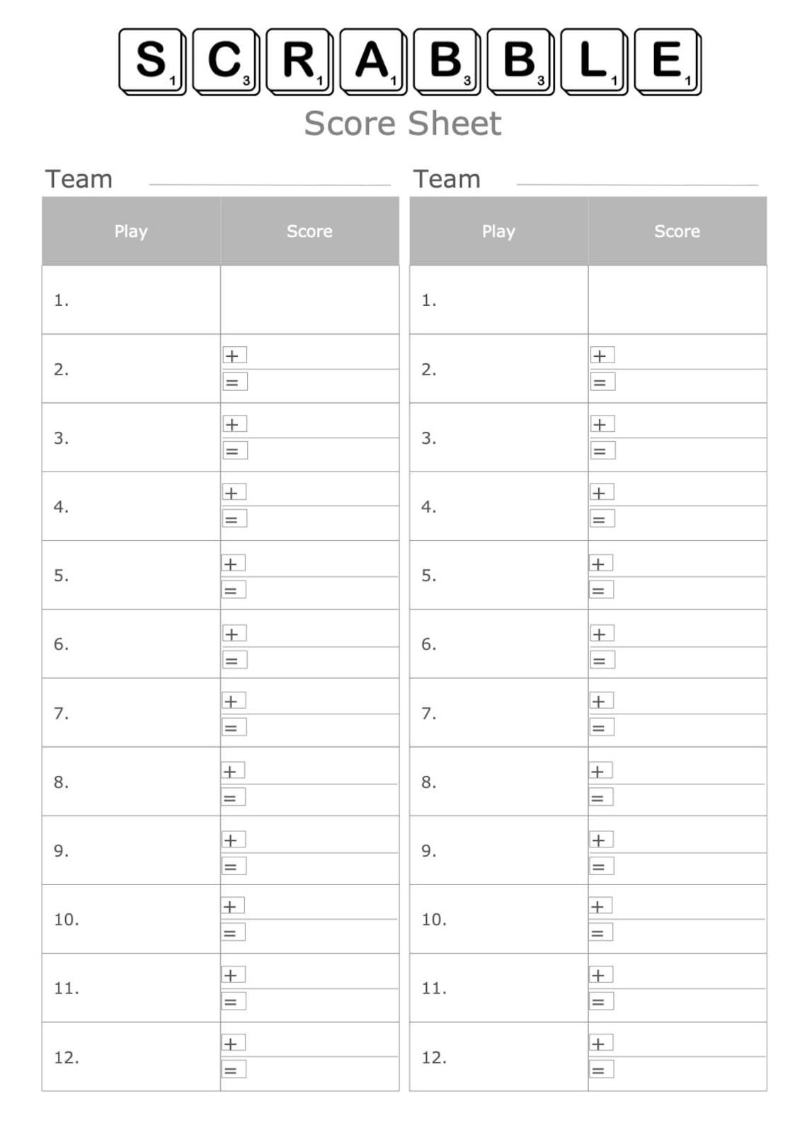 Scrabble Score Sheets Scrabble Score Cards Printable - Etsy