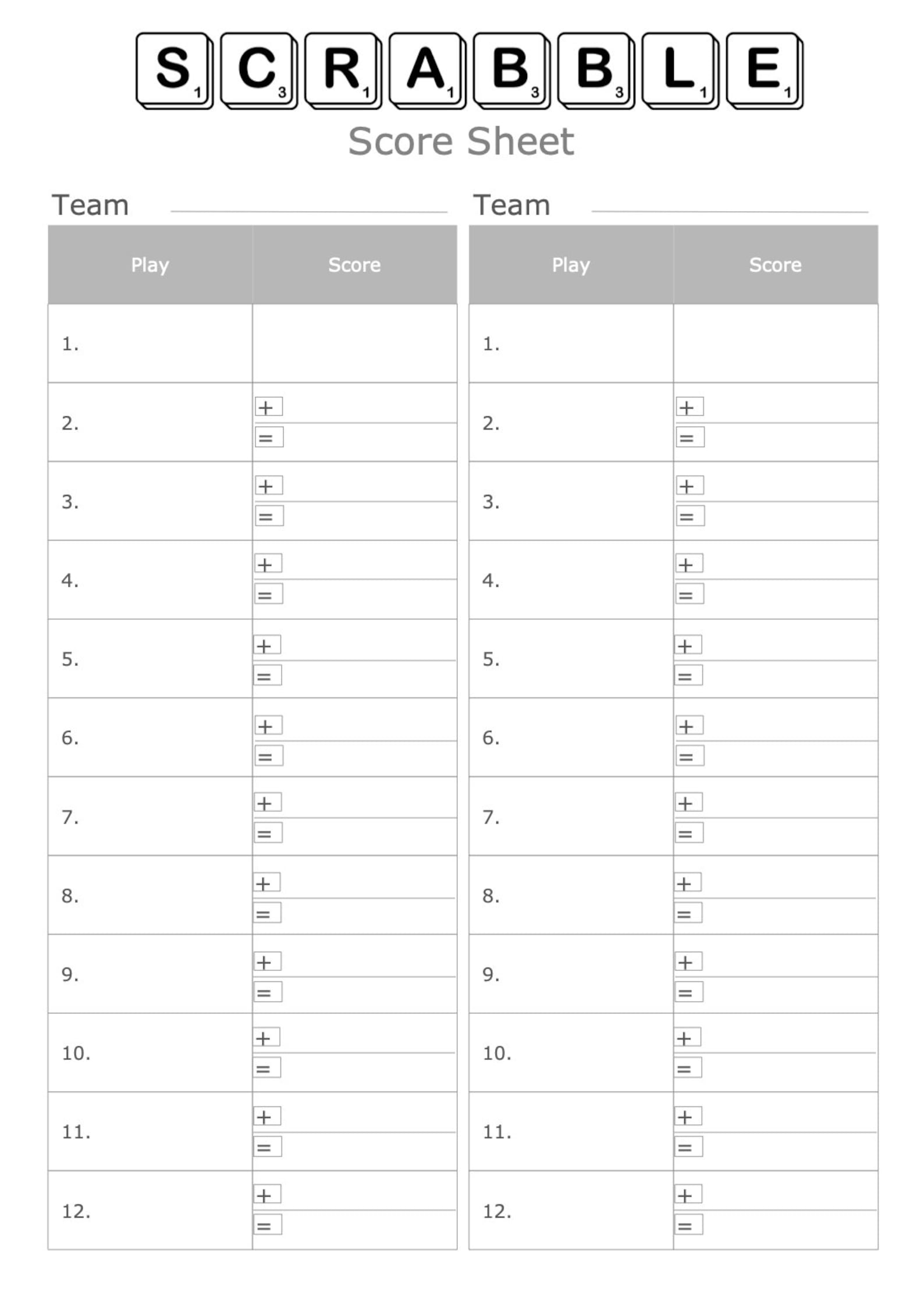 Scrabble Score Sheets Scrabble Score Cards Printable - Etsy