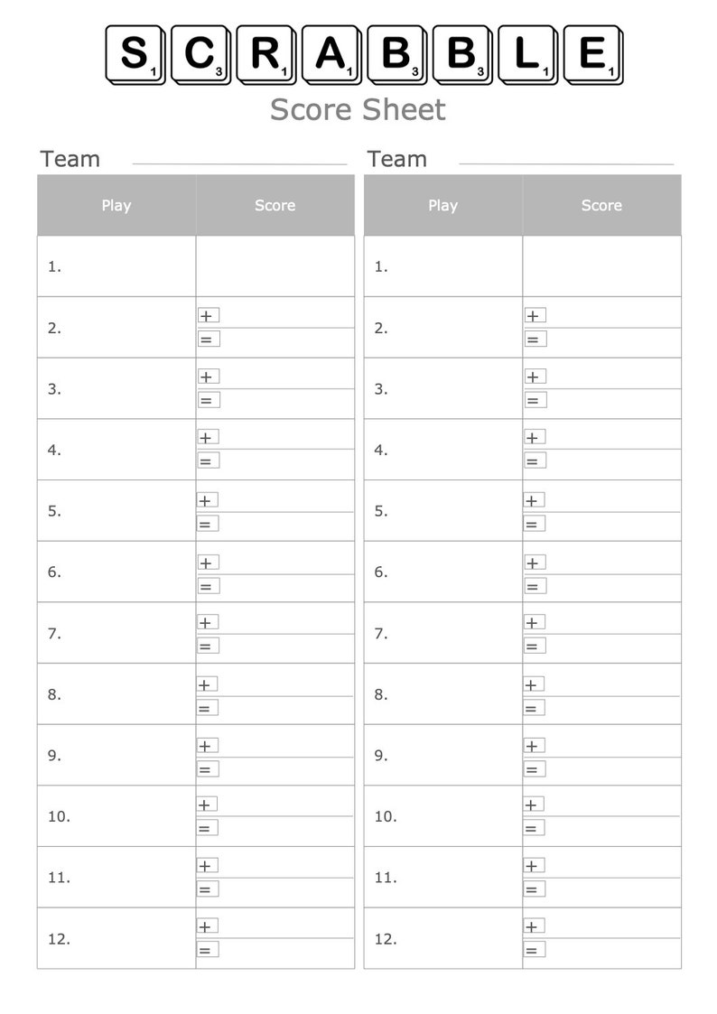 Scrabble Score Sheets Scrabble Score Cards Printable - Etsy