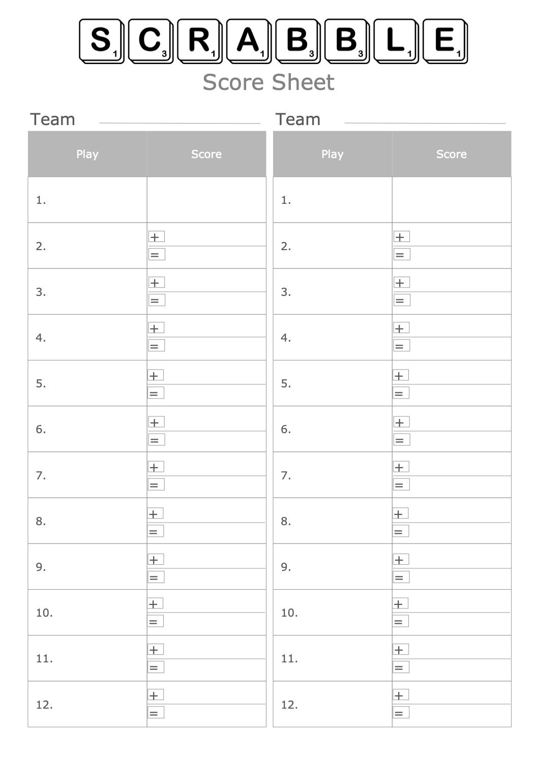 Scrabble Score Sheets Scrabble Score Cards Printable - Etsy