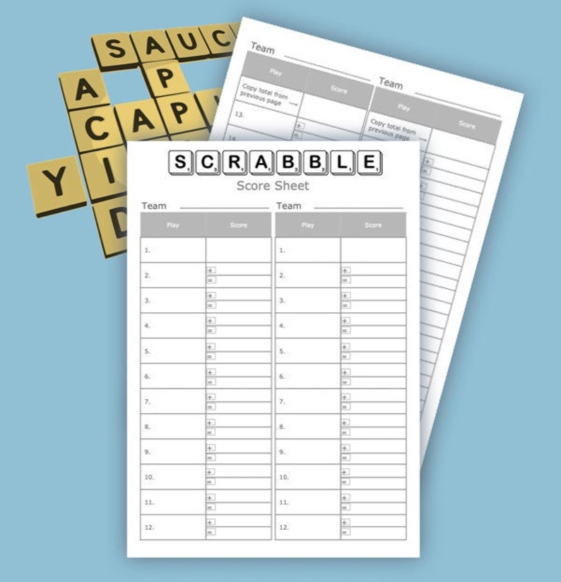 Scrabble Score Sheets Scrabble Score Cards Printable - Etsy