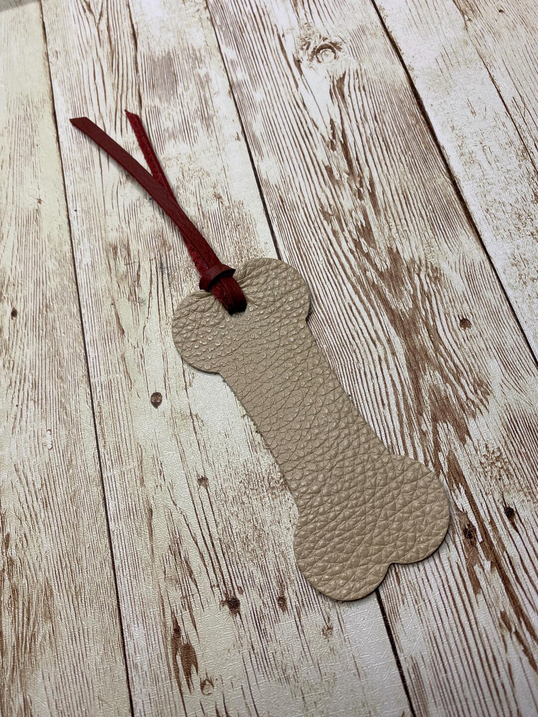 Handmade Leather Dog Bone Bookmark With Red Tassel- Chrome Tanned ...