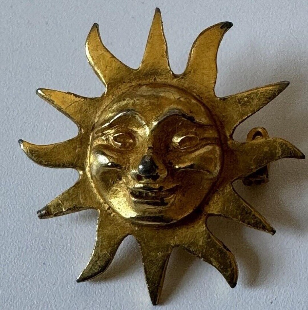 Alva Studios NY Vintage Smiling Sun God Brooch Gold Tone Museum Replica ...