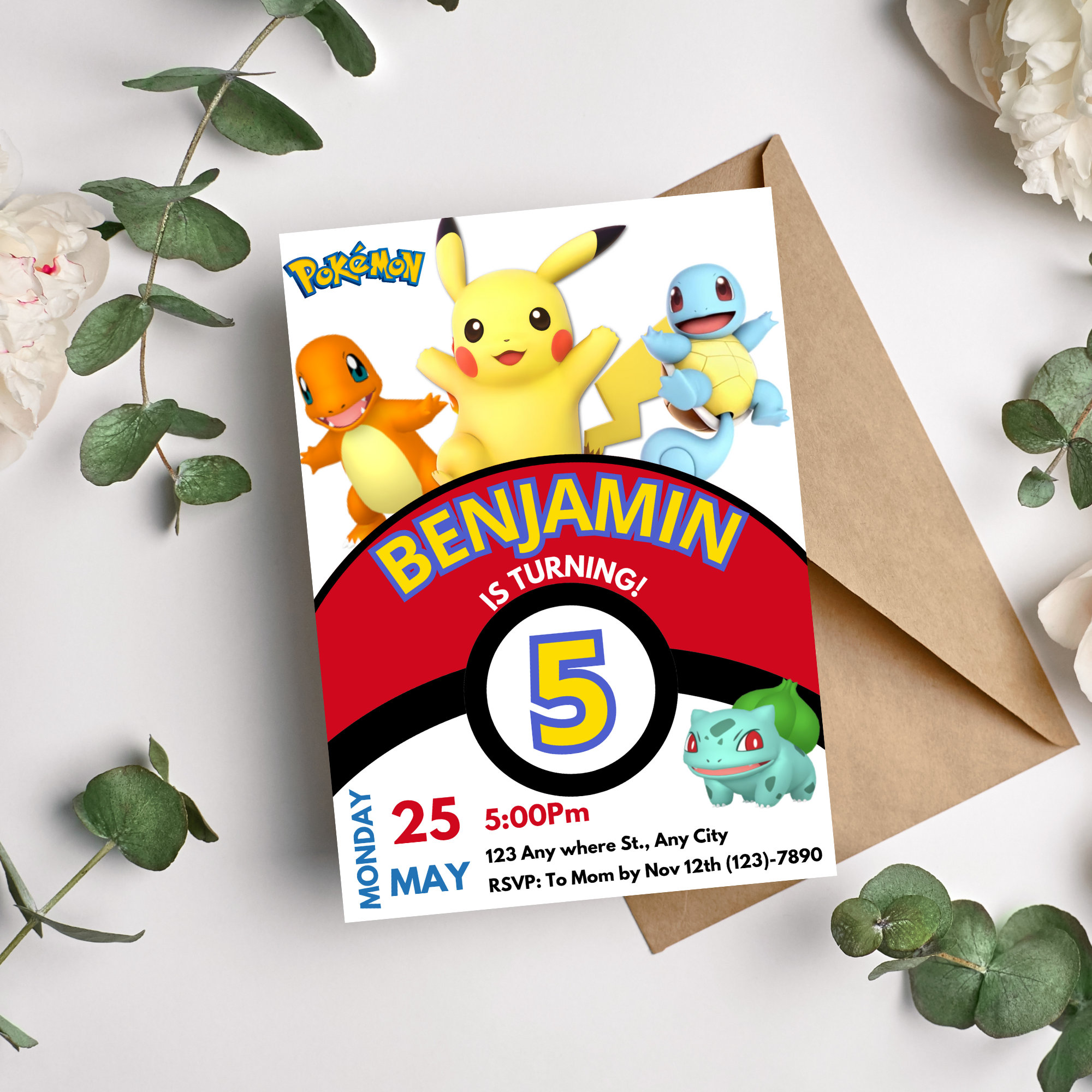 Invitación Pikachu, Invitación Pokemon, Editable en Canva, Plantilla de Invitación Pikachu ...