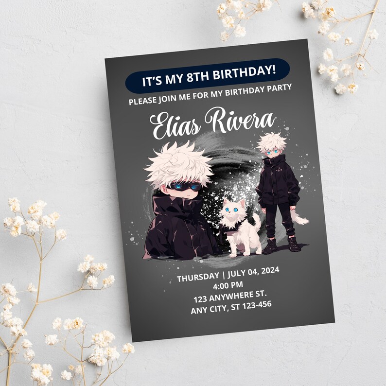 Editable Go-jo Birthday Invitation Card, Anime, Manga Theme, Japanese ...