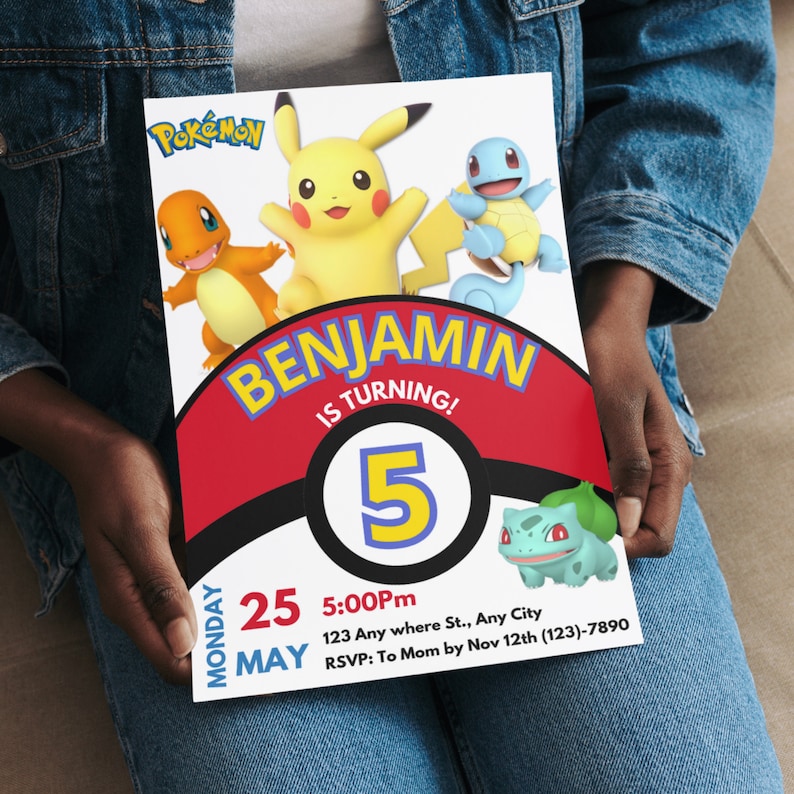 Invitación Pikachu, Invitación Pokemon, Editable en Canva, Plantilla de ...