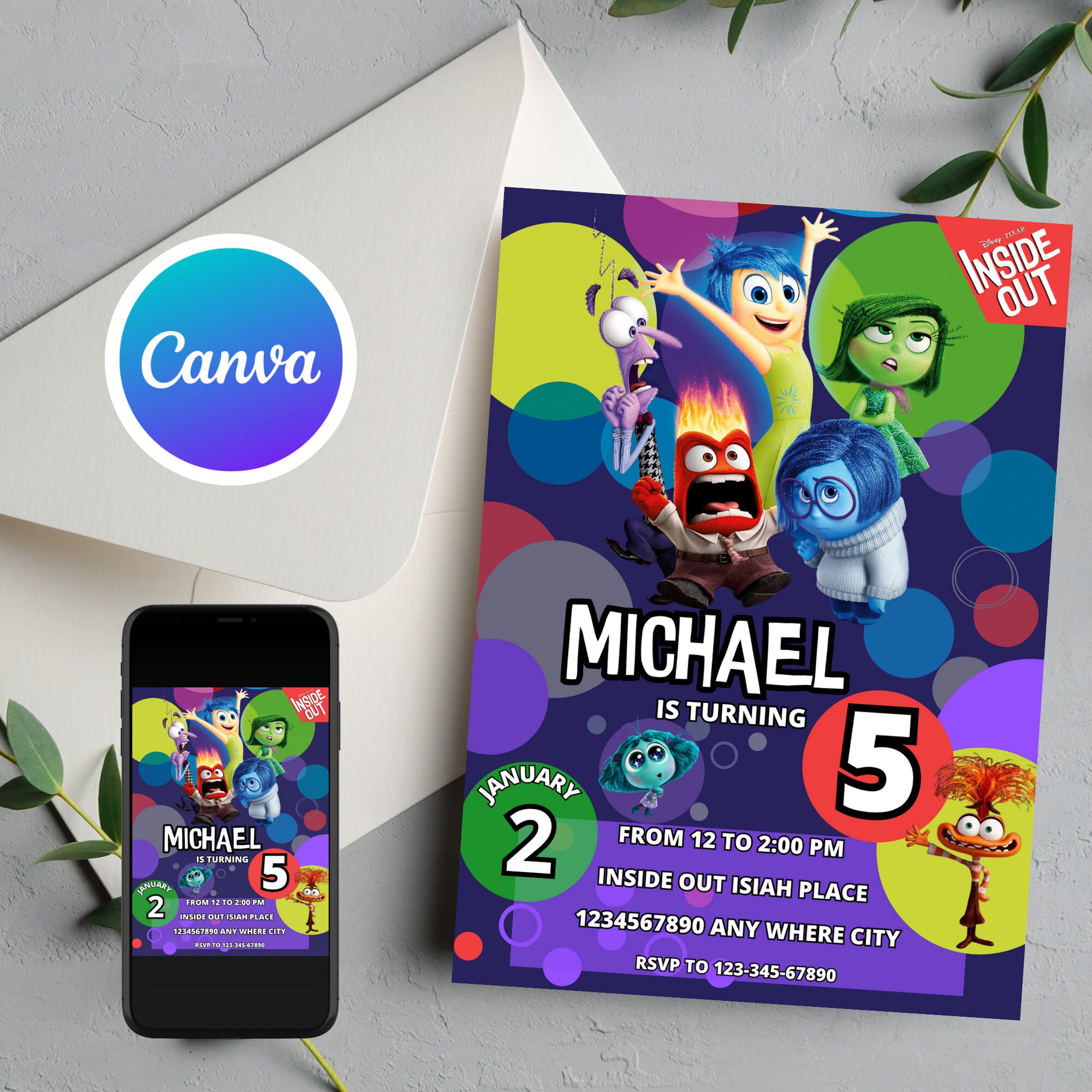 Invitación a la fiesta de cumpleaños de Inside Out 2 Canva Template ...