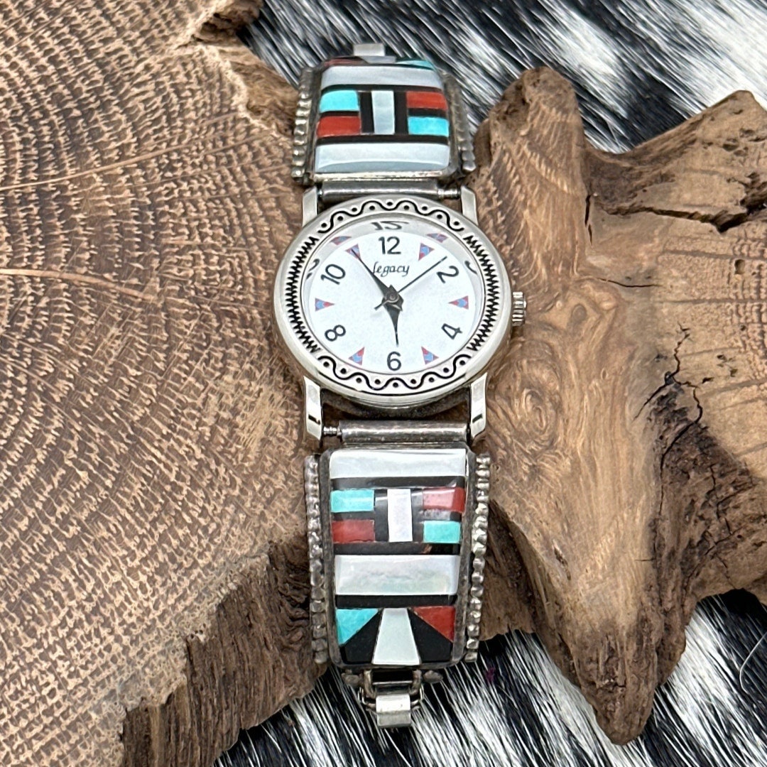 1980s HERBERT ESTHER CELLICION Zuni Multi Inlay Watch Tips Legacy Case ...