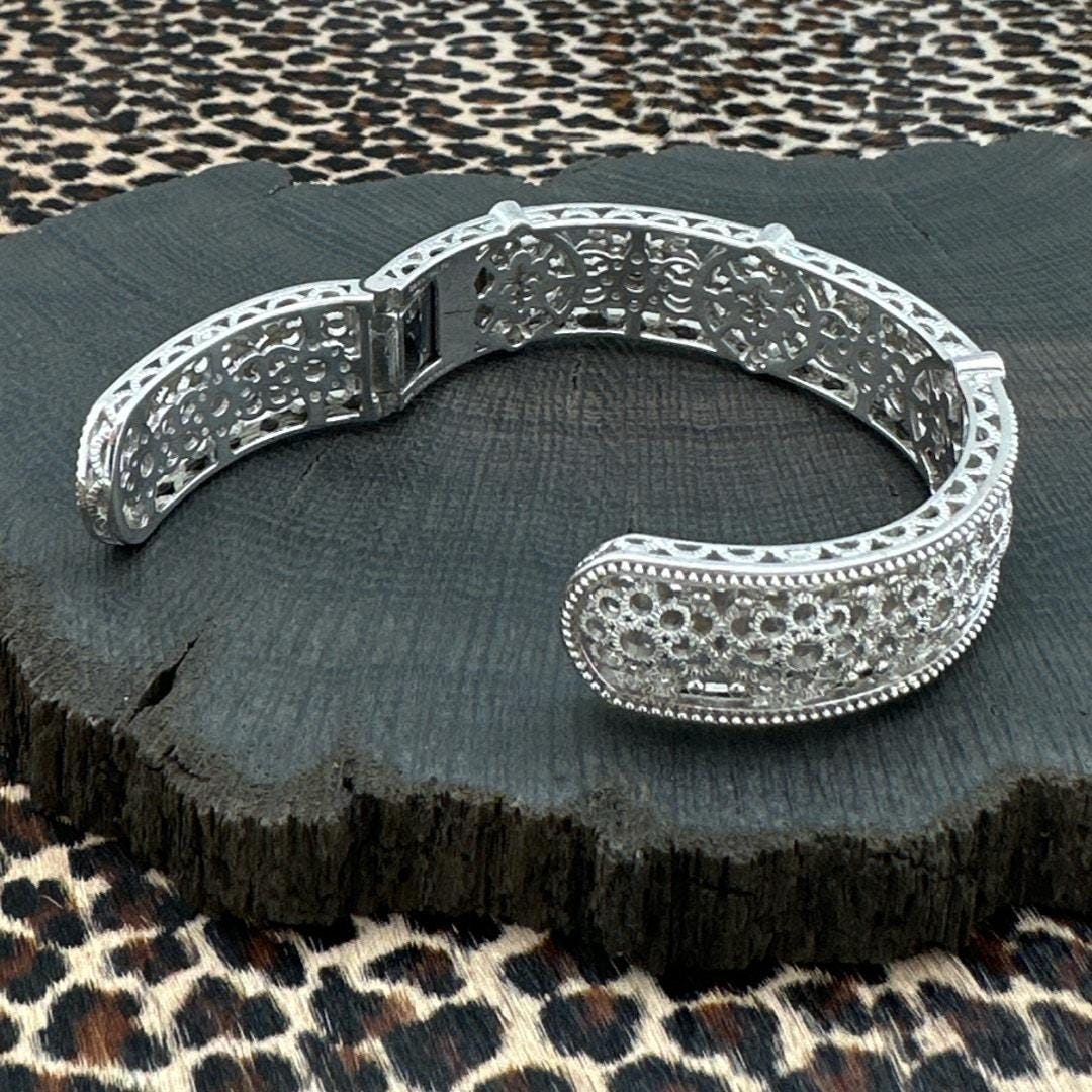 JUDITH RIPKA Sterling Silver & Cubic Zirconia Fancy Hinged Cuff ...