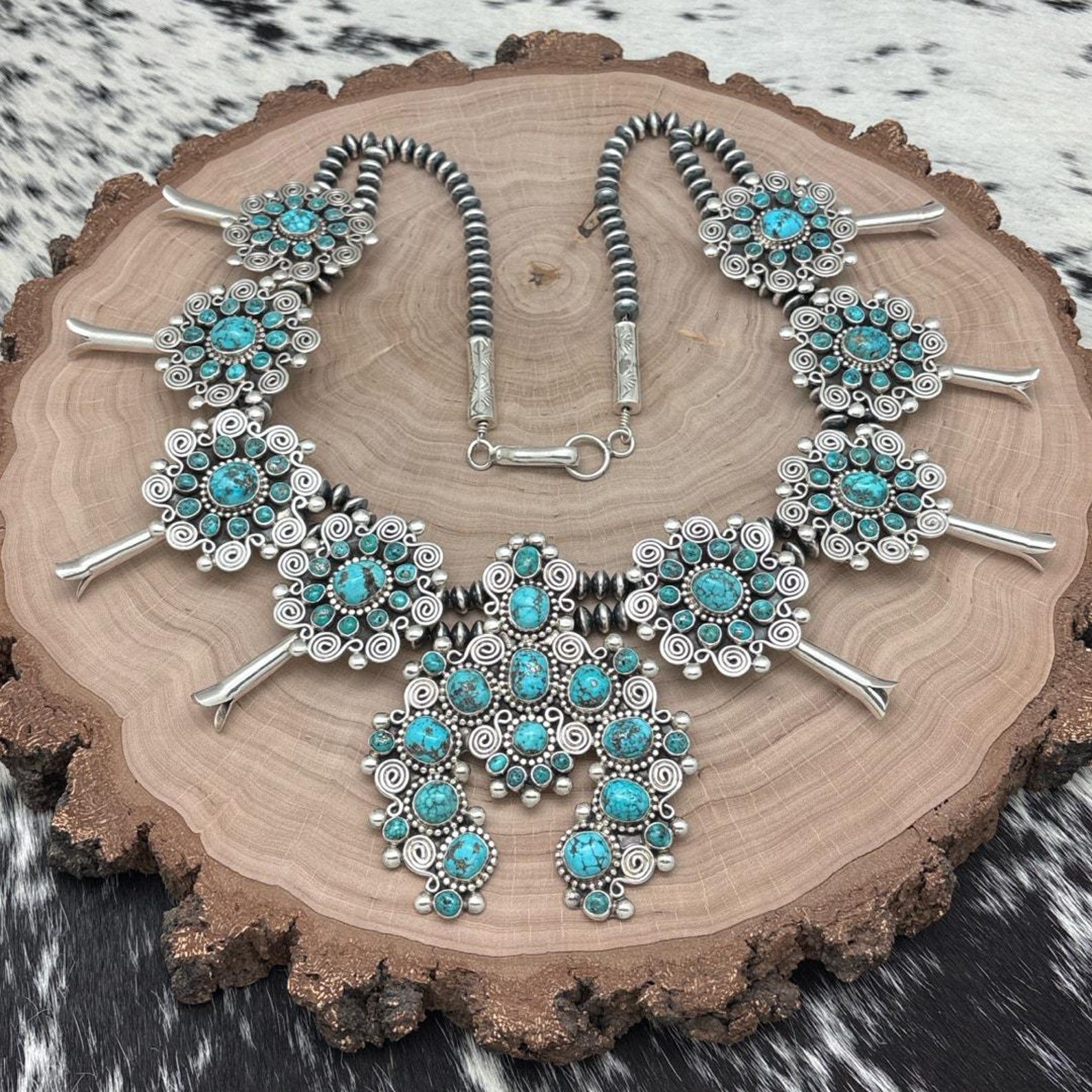 TONYA JUNE RAFAEL Navajo Sterling Turquoise Showstopper Squash Blossom ...