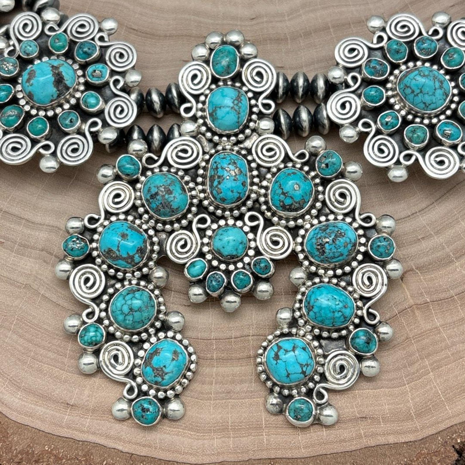 TONYA JUNE RAFAEL Navajo Sterling Turquoise Showstopper Squash Blossom ...