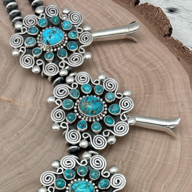 TONYA JUNE RAFAEL Navajo Sterling Turquoise Showstopper Squash Blossom ...