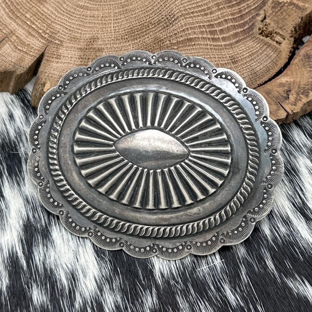 1960s Native American NAVAJO Sterling Silver Large Oval Concho Pin ...