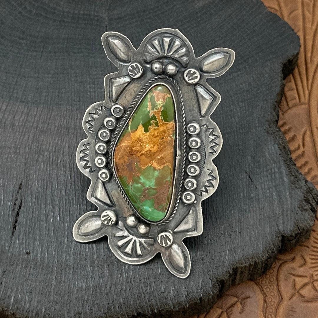DEAN SANDOVAL Navajo Sterling Silver & Green Royston Turquoise Ring ...