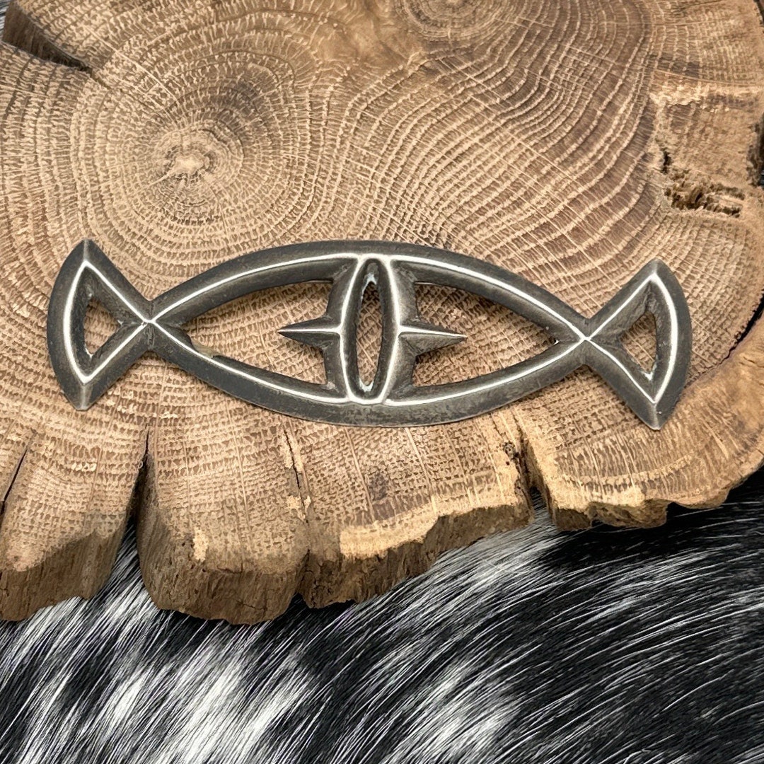 1960s NATIVE AMERICAN Sandcast Silver Modernist Statement Pin Double ...