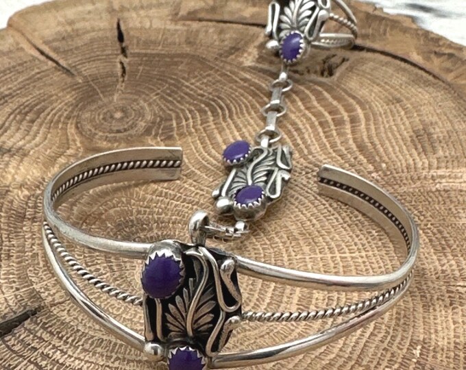 1970s Native American NAVAJO Sterling Silver & Sugilite 3-piece Slave ...
