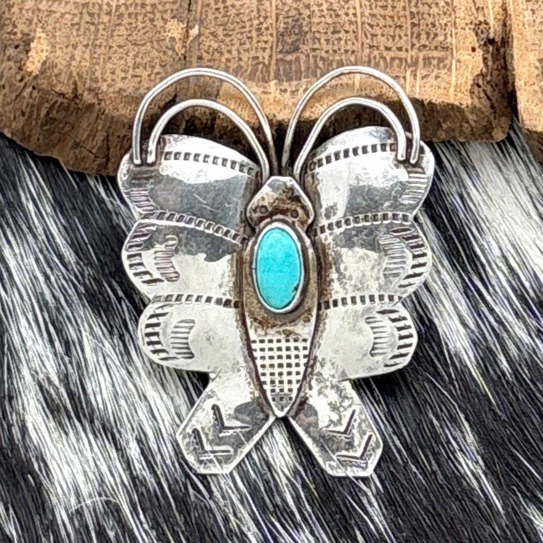 1960s Native American NAVAJO Sterling Silver & Turquoise Petite ...