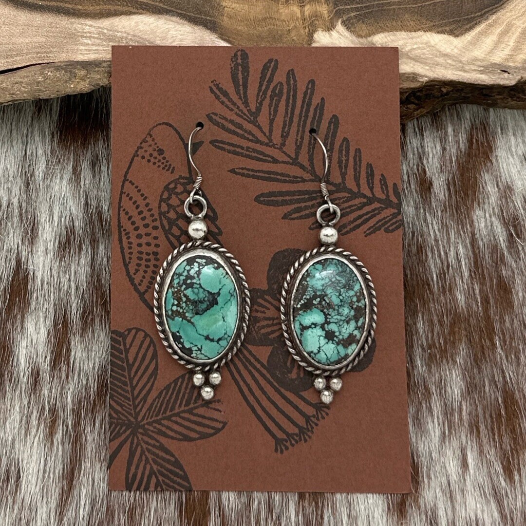 JOHN RENNER Southwest Style Sterling Silver & Turquoise Cabochon Dangle ...