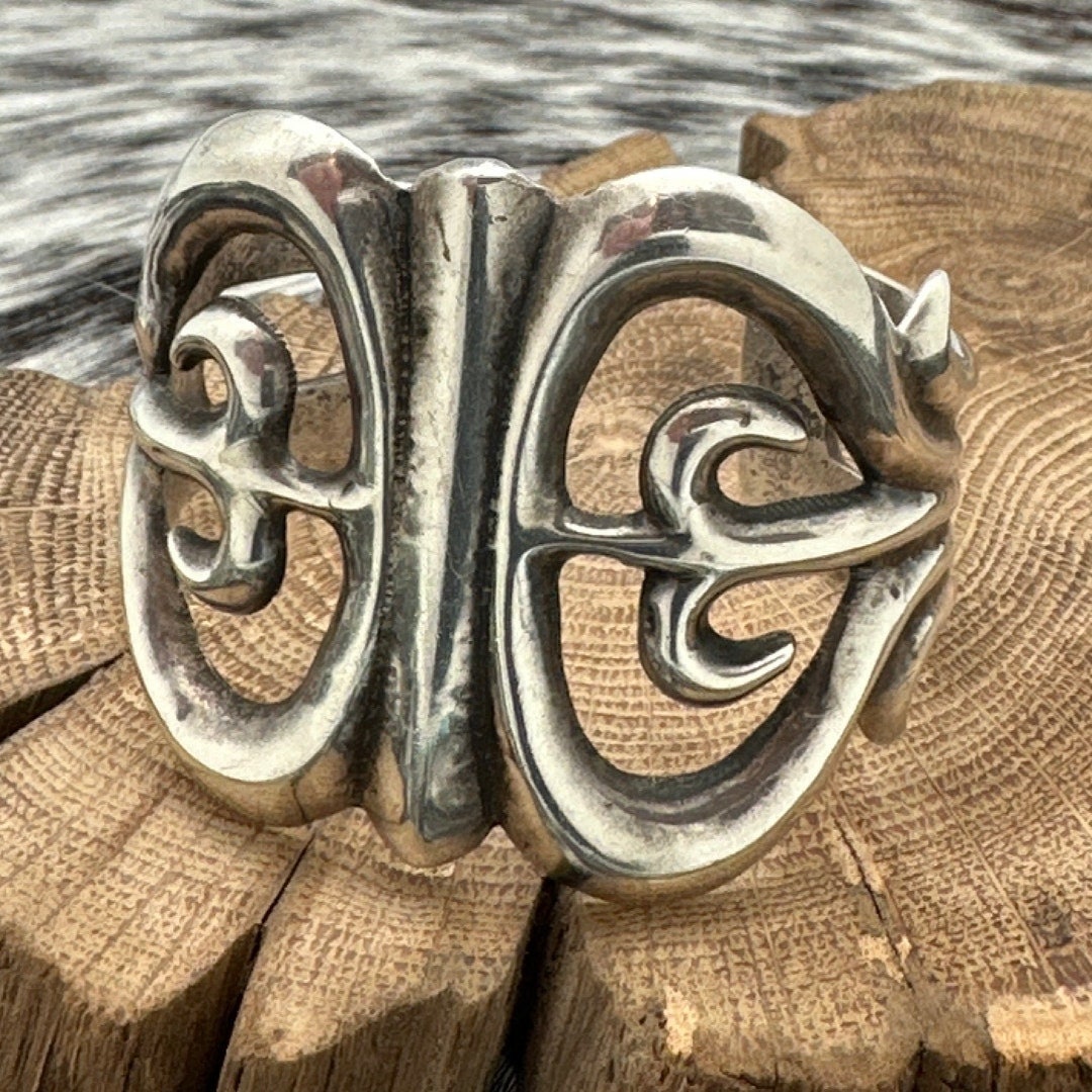 1960s Native American NAVAJO Sandcast Silver Statement Cuff Bracelet ...