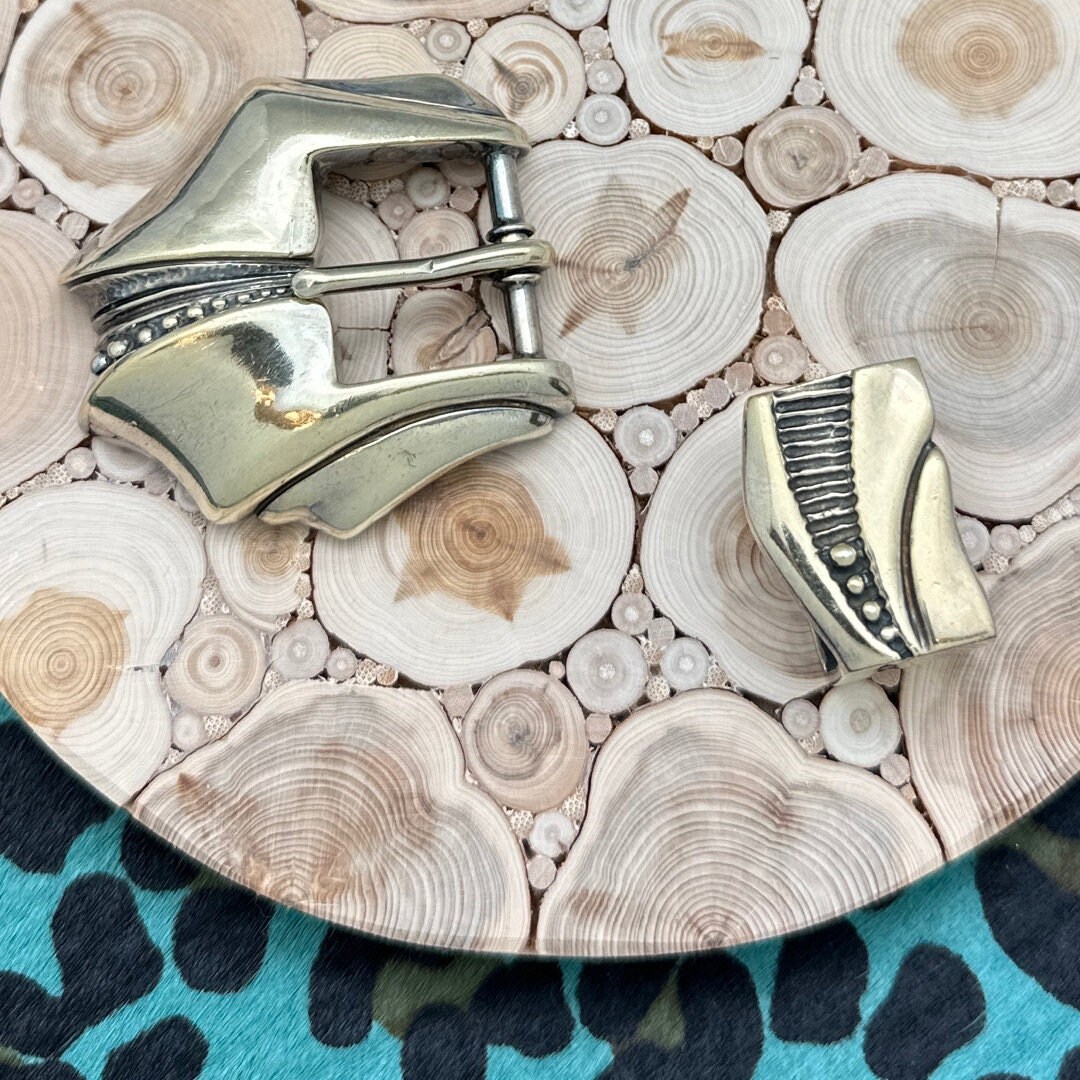 1990s JM Gold Vermeil Over Sterling Silver 2-piece Belt Buckle Set Dots ...