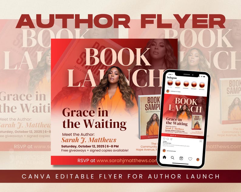 Editable Book Launch Flyer Template: Author Announcement (canva) - Etsy