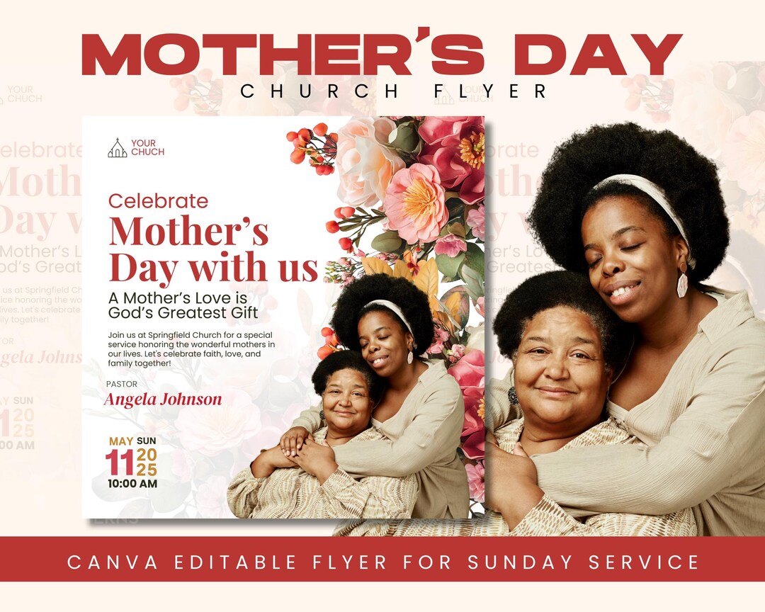 Mother’s Day Celebration Service | Canva Editable Flyer for Church ...